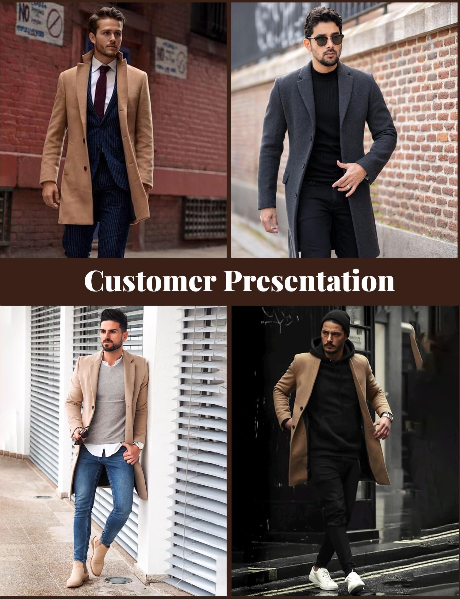 COOFANDY Winter Coats Men Black Notched Collar Overcoat Mid-Long Winter Wool Trench Coat Black Business Peacoat Black L