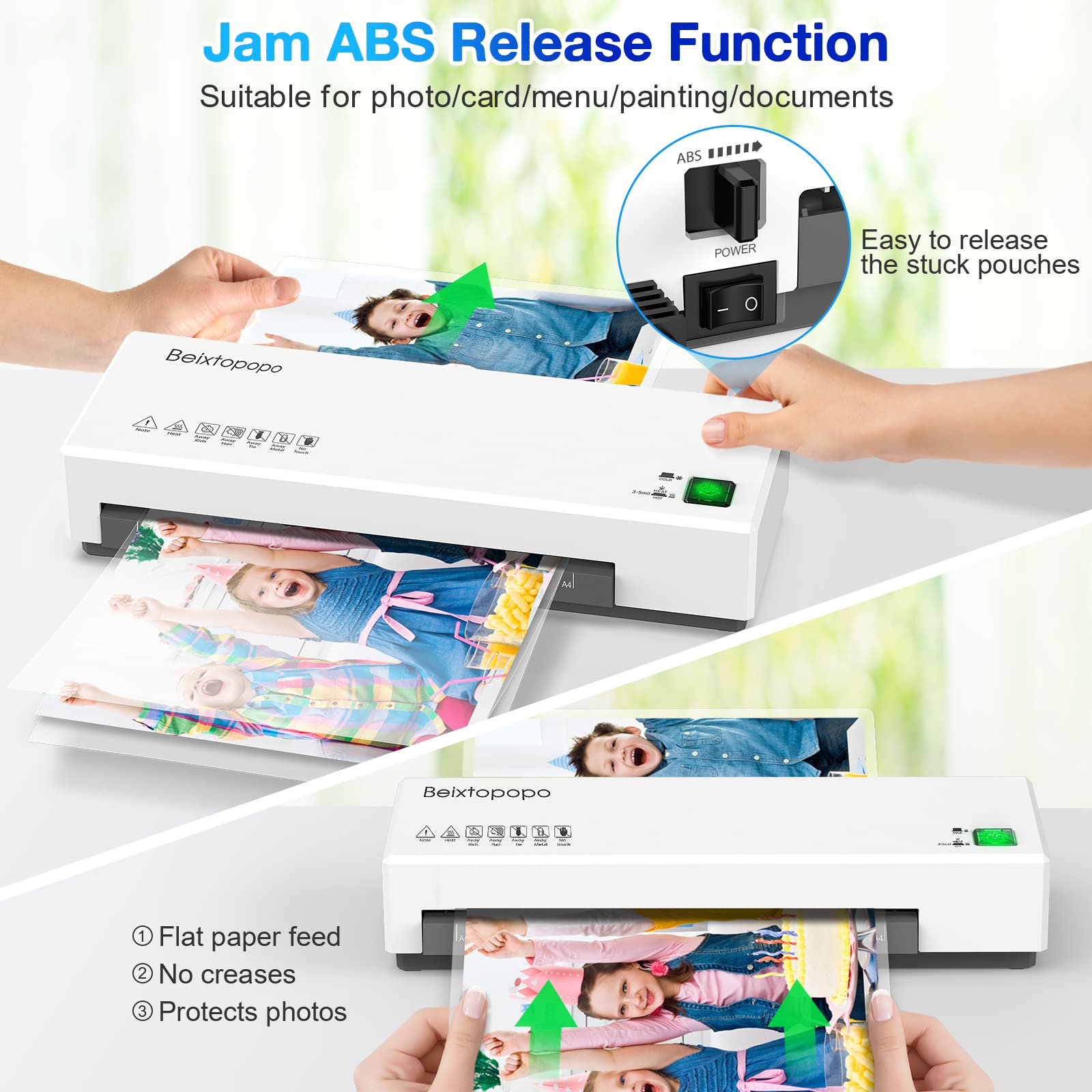 Laminator, 9" Thermal Laminator Machine for A4, A5, A6, Hot & Cold Laminating Machine with 20 Pouches, Paper Trimmer, Corner Rounder, Hole Puncher, Iron Ring, White