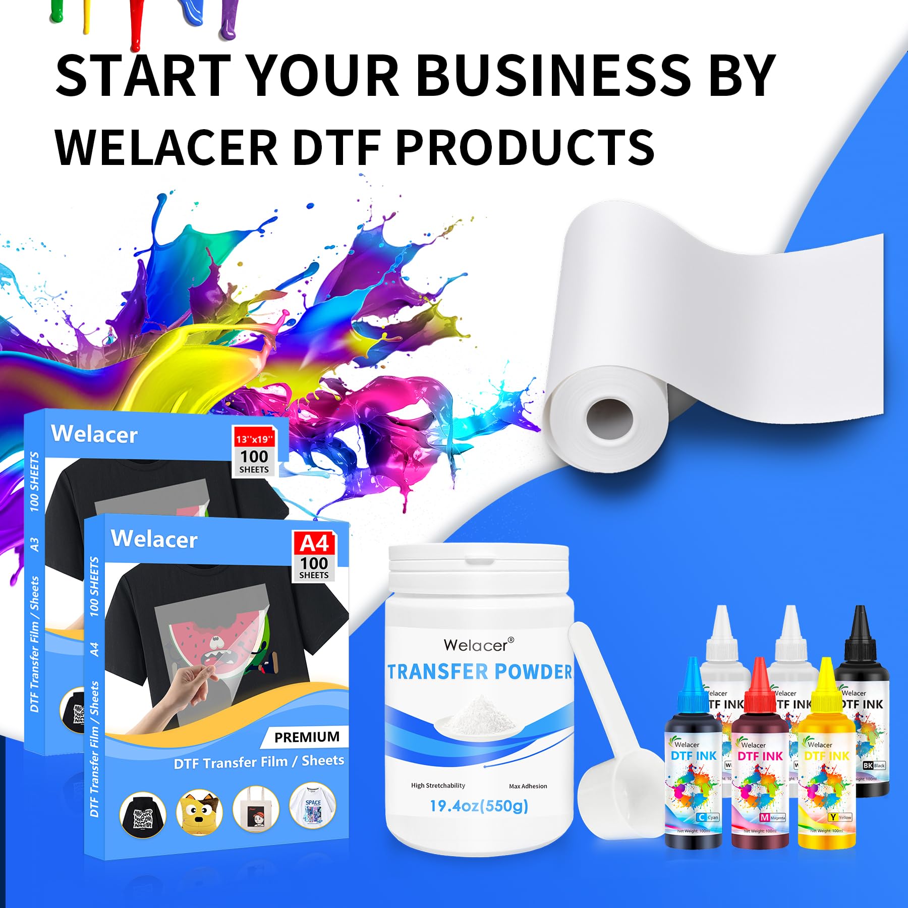 Welacer DTF Transfer Film Paper - A4(8.4" x 11.7") 25 Sheets Double-Side Matte Clear Pretreat Sheets, PET Heat Transfer Paper for Epson Inkjet Printer Direct Print on T Shirts Textile
