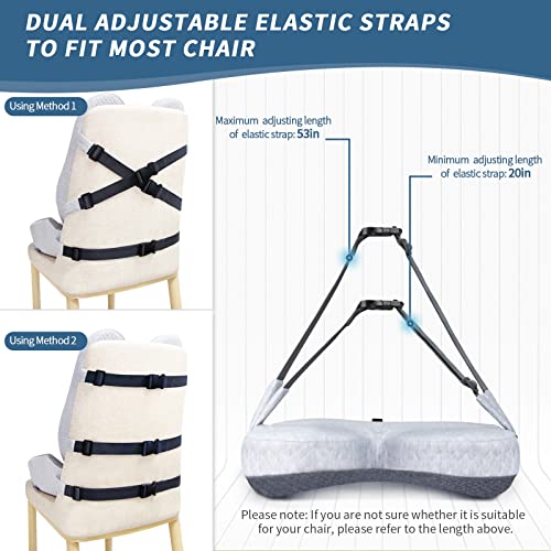 Memory Foam Seat Cushion & Lumbar Support Pillow for Office Chair Car Wheelchair, 3 Piece Chair Cushion Set with Adjustable Straps for Lower Back, Tailbone, Sciatica, Hip Pain Relief, CertiPUR-US