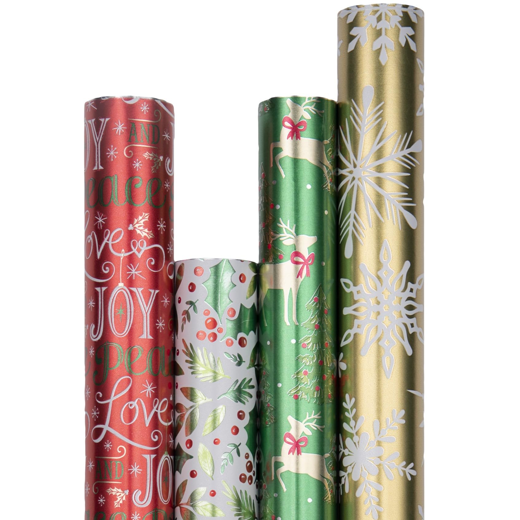 JAMPaper Assorted Gift Wrap - Christmas Wrapping Paper - 100 Sq Ft Total - Holographic Christmas Set - 4 Rolls/Pack