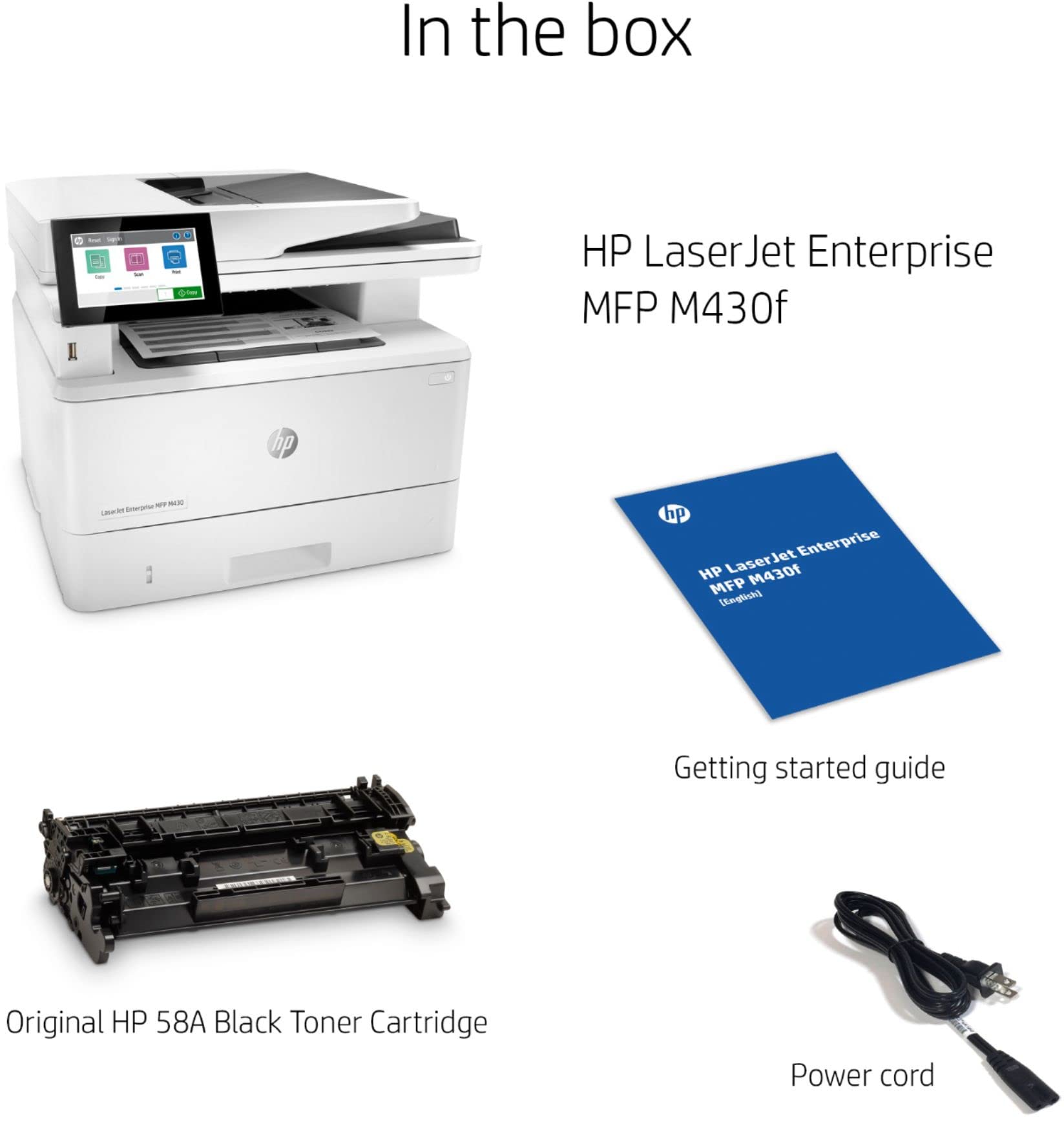HP Laserjet Enterprise MFP M430f All-in-One Wired Monochrome Laser Printer, White - Print Scan Copy Fax - 4.3" LCD, 40 ppm, Auto Duplex Printing, 50-Sheet ADF, Ethernet, Cbmou Printer_Cable