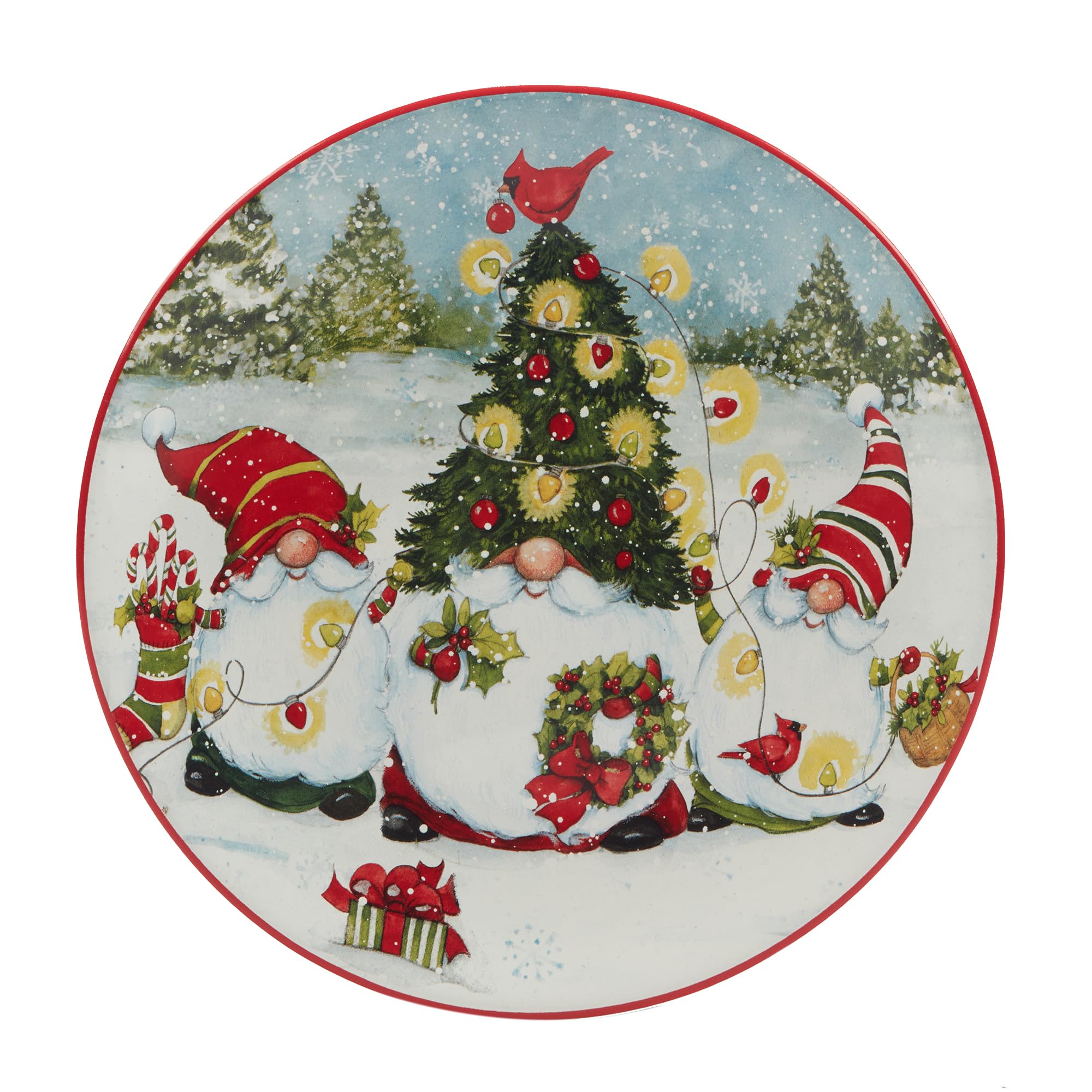 Certified International Christmas Gnomes 9" Salad/Dessert Plates, Assorted Designs, Multicolor, Medium, Set of 4