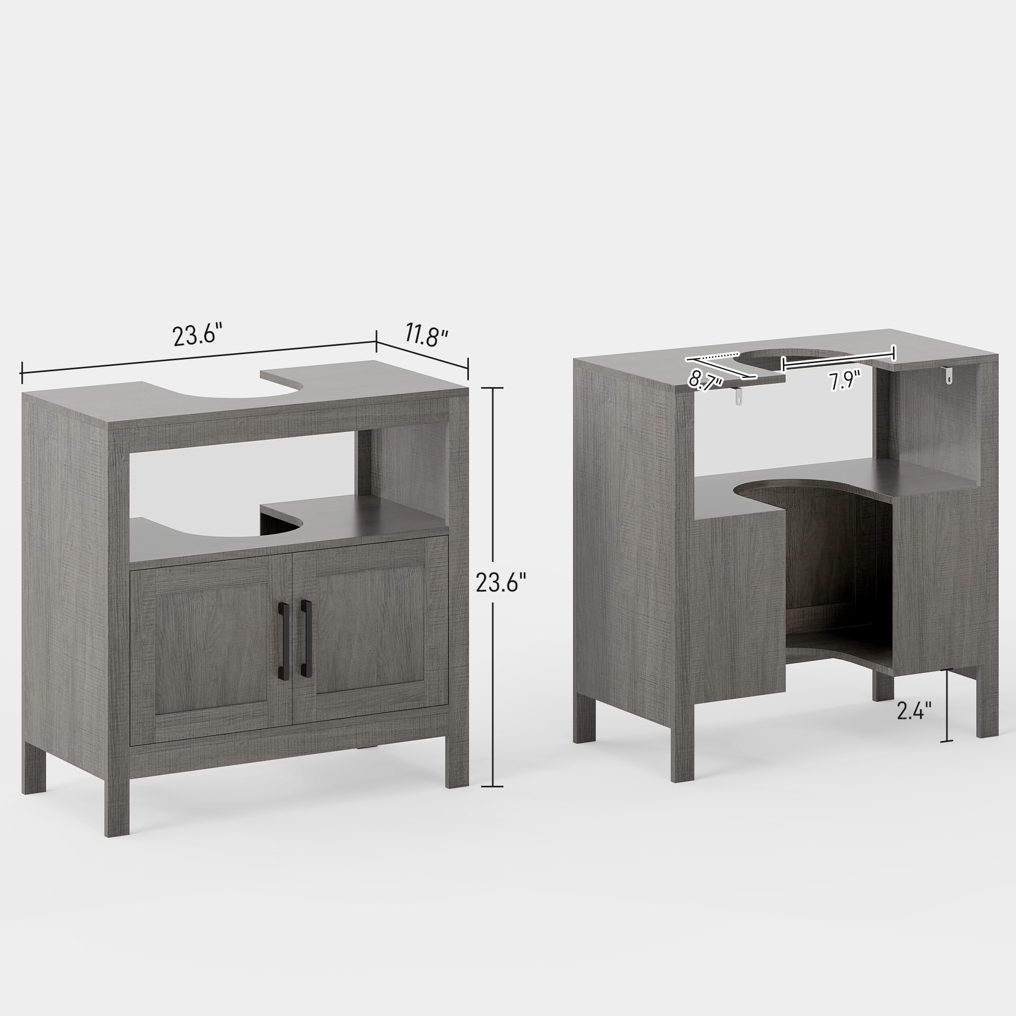 kleankin Pedestal Sink Storage Cabinet, Bathroom Under Sink Cabinet with 2 Doors and Open Shelf, Bathroom Vanity, Space Saver Organizer, Grey