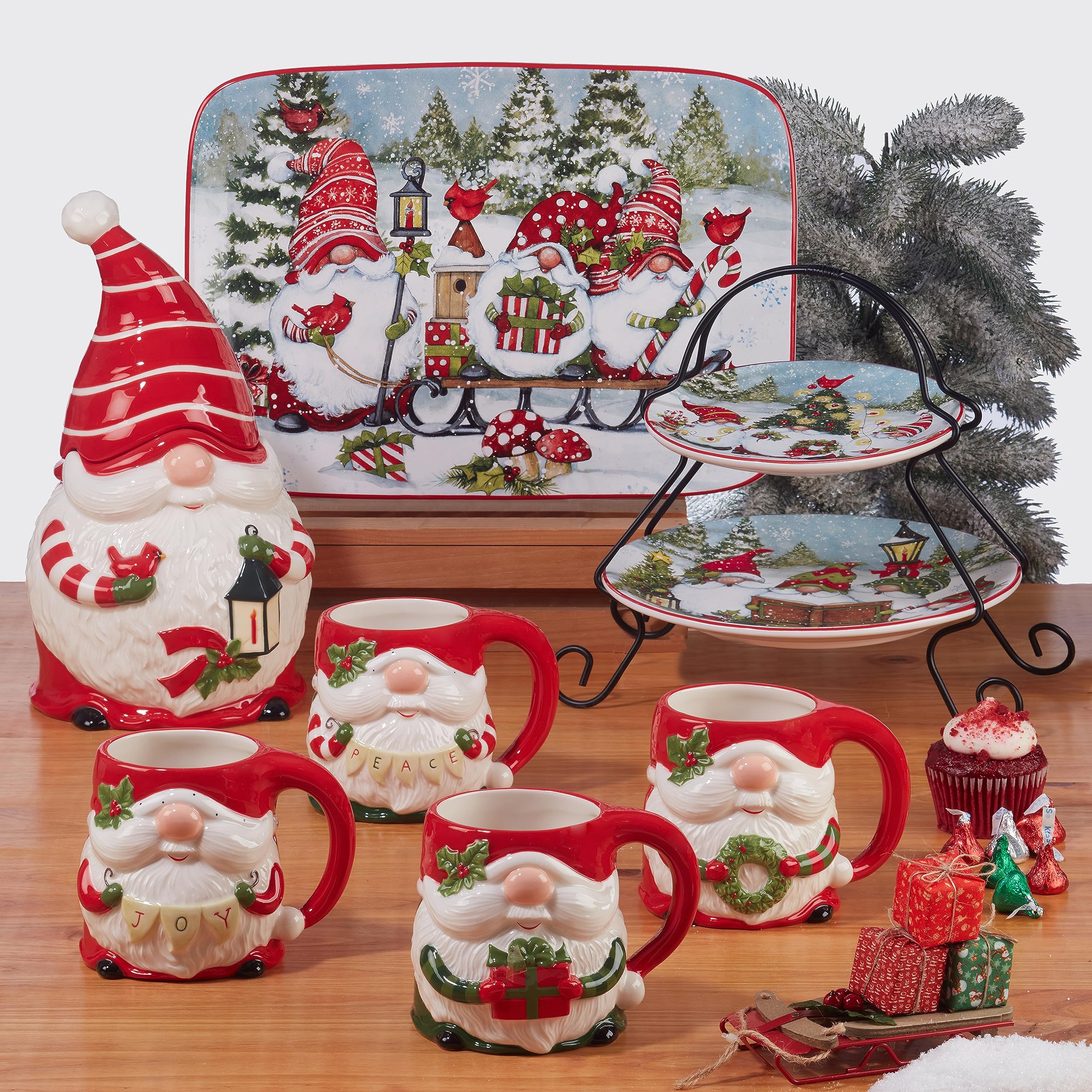 Certified International Christmas Gnomes 9" Salad/Dessert Plates, Assorted Designs, Multicolor, Medium, Set of 4
