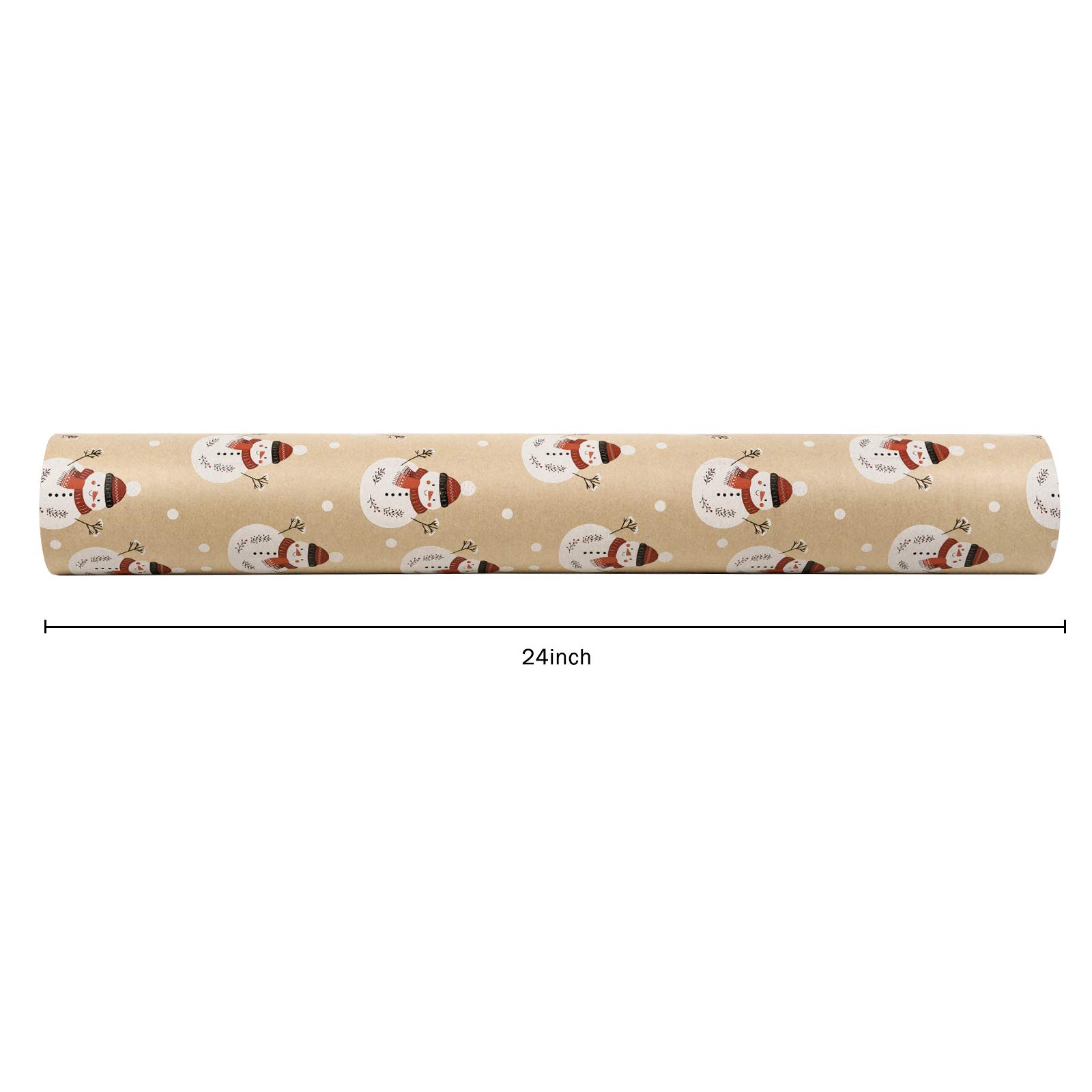 RUSPEPA Christmas Wrapping Paper, Kraft Paper - Christmas Design with Snowman - 24 inches x 100 feet, Jumbo Roll
