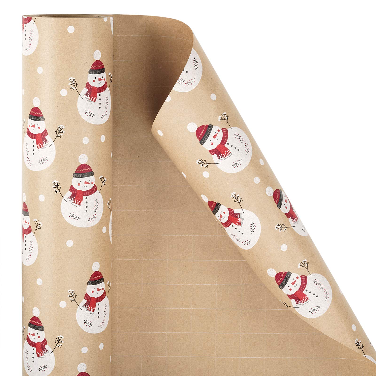 RUSPEPA Christmas Wrapping Paper, Kraft Paper - Christmas Design with Snowman - 24 inches x 100 feet, Jumbo Roll