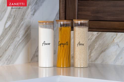 Zanetti Pantry Labels for Food Containers, Kitchen Food Labels for Storage Canisters & Jars, in Spanish (Black)