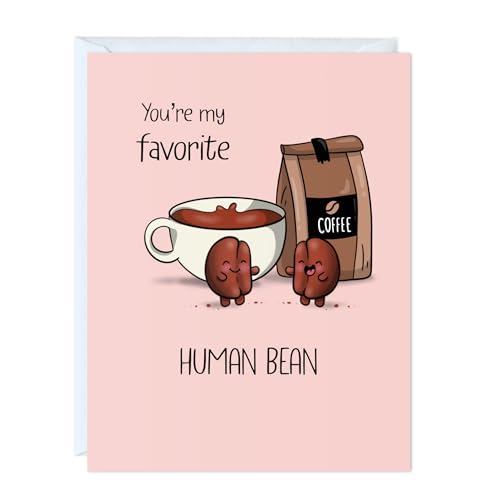 Coffee Anniversary Card for Her Him/Funny Card for Boyfriend Girlfriend/Husband Wife/Handmade Birthday Vday Greeting Card (You're my favorite human bean)
