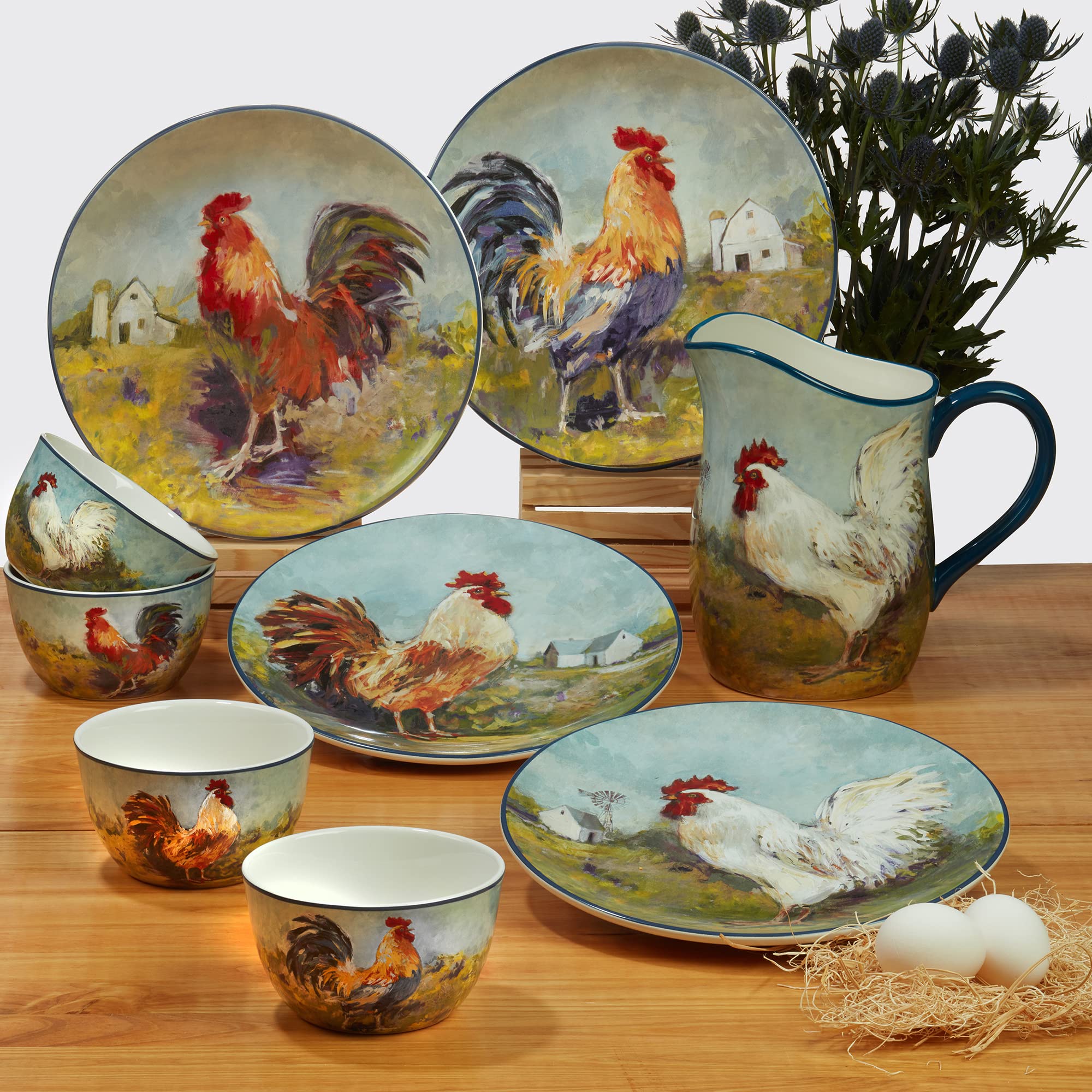 Certified International Rooster Meadow 9" Salad/Dessert Plates, Multicolored, Medium, Set of 4