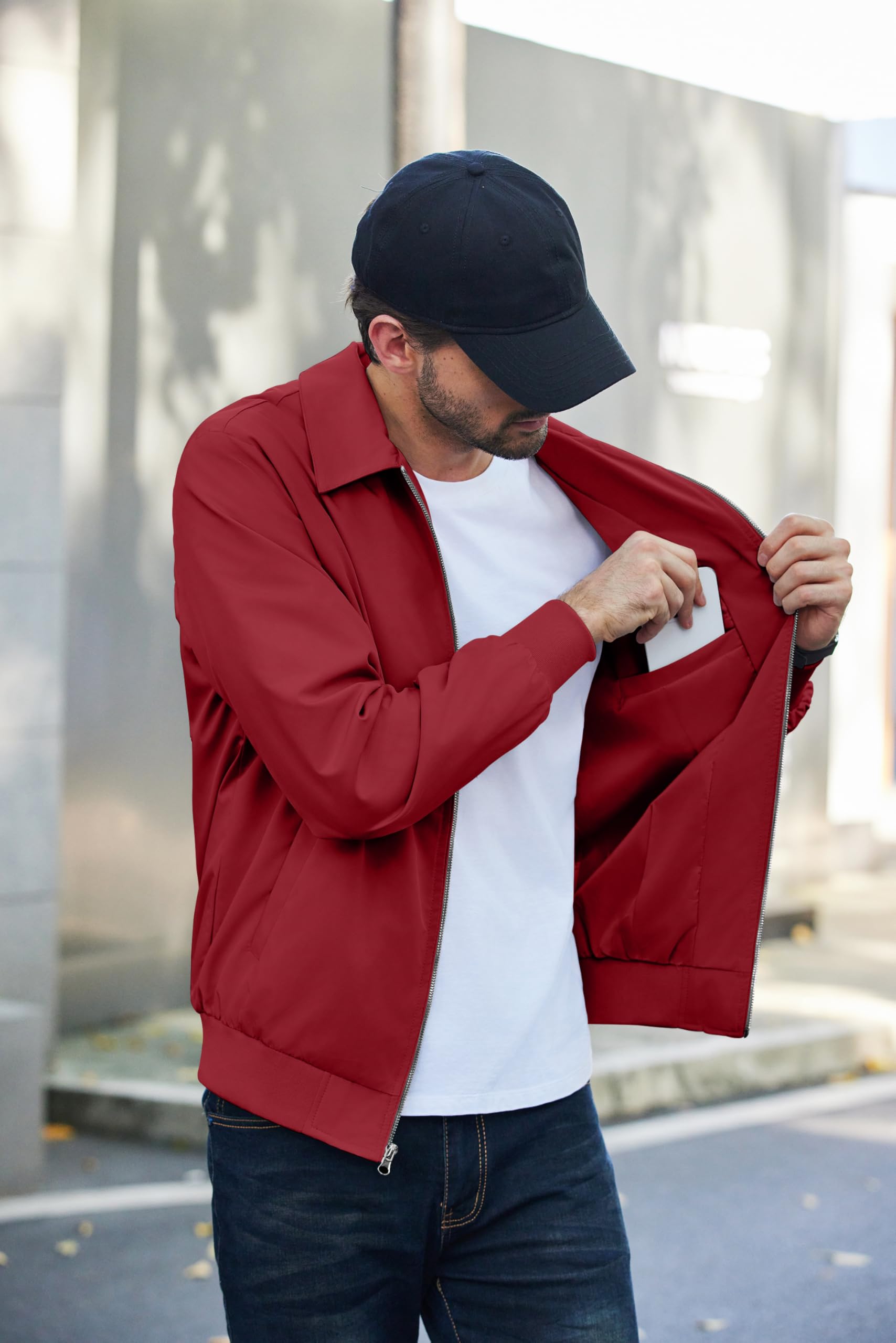 COOFANDY Men's Laydown Collar Golf Jacket Lightweight Slim Fit Sportswear Jacket Casual Bomber Jacket Casual Jackets
