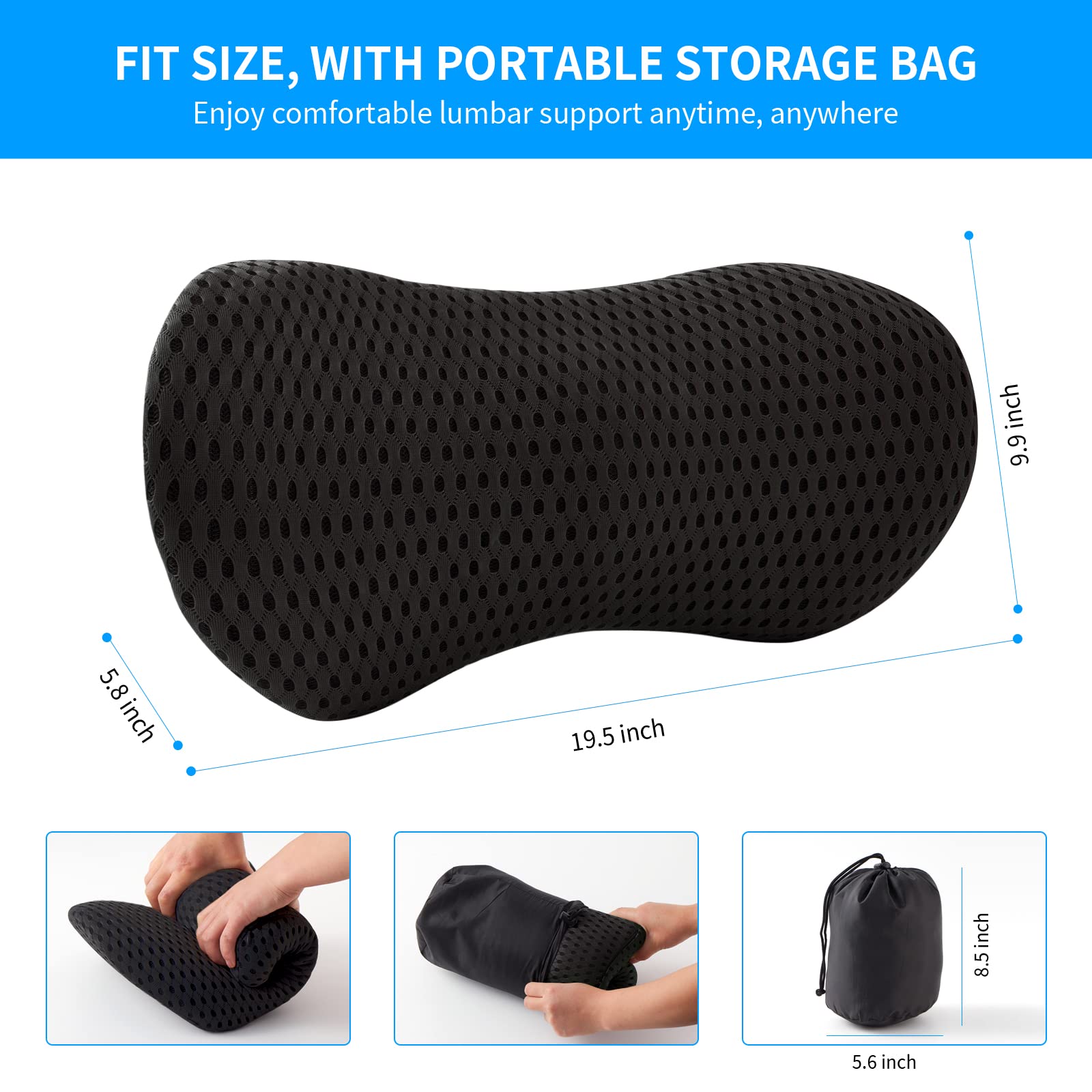 Lumbar Pillow, Memory Foam Lumbar Support Pillow for Office Chair and Car Seat, Back Support Pillow for Lower Back Pain Relief, Support Cushion Back Pillow for Sleeping, Resting, Driving, Traveling
