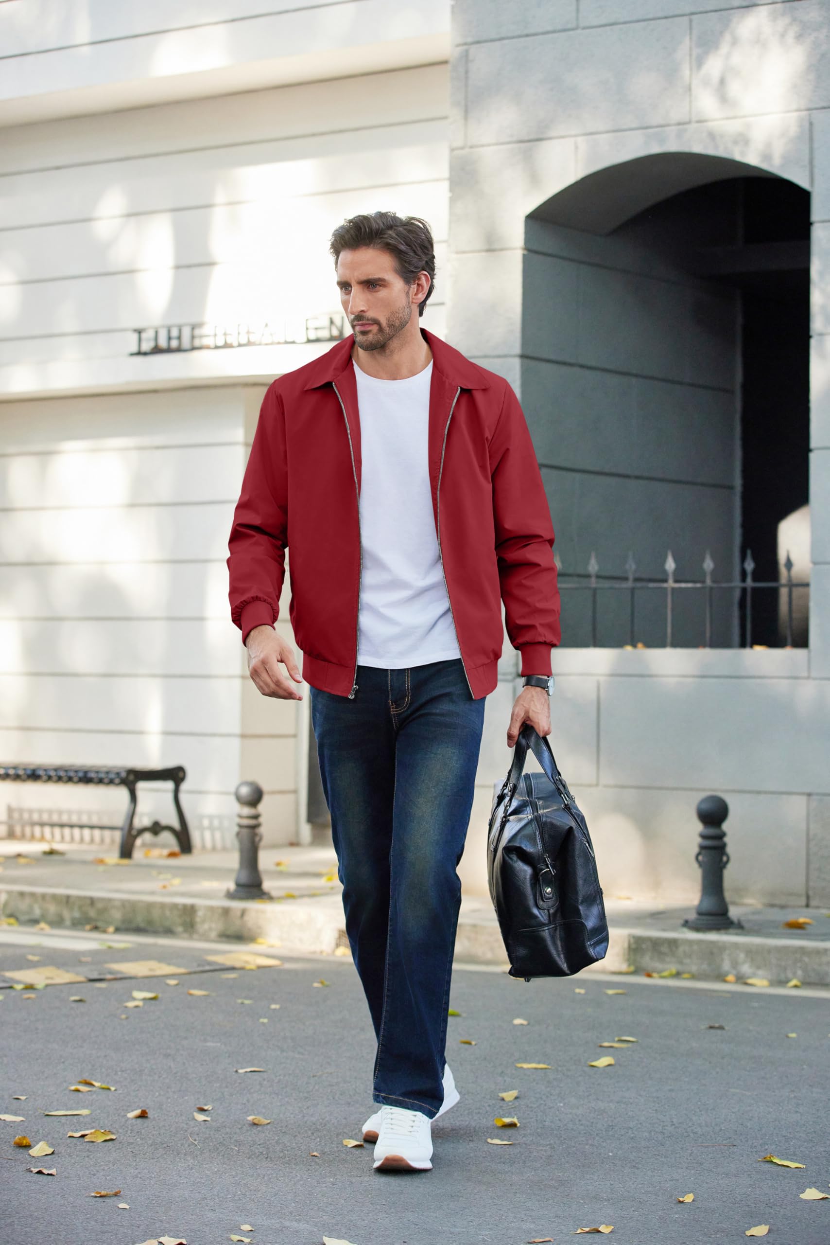 COOFANDY Men's Laydown Collar Golf Jacket Lightweight Slim Fit Sportswear Jacket Casual Bomber Jacket Casual Jackets