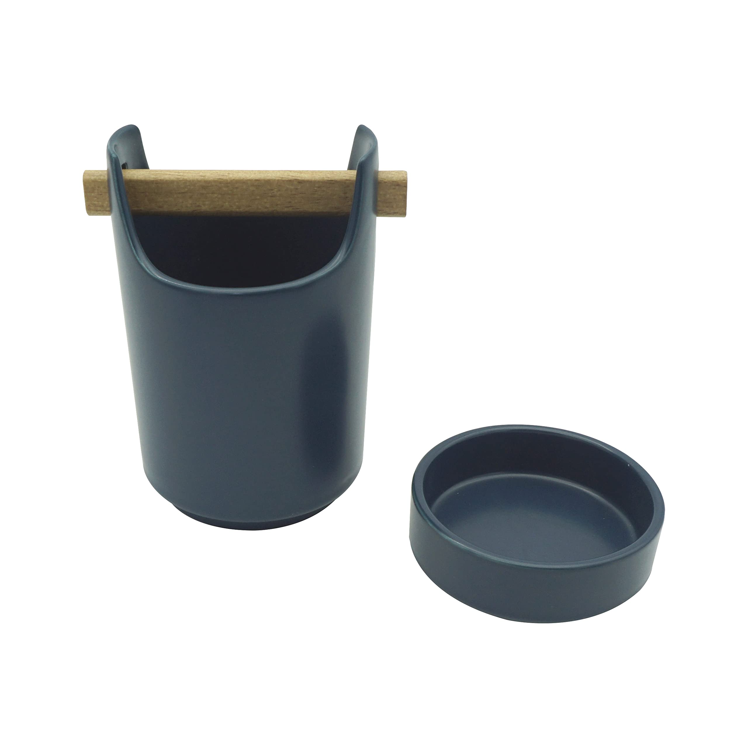 cusinine Kitchen Utensil Holder for Flatware, Silverware, Cutlery and Cooking Accessories, Wood and Ceramic, Countertop and Table Caddy (Blue)