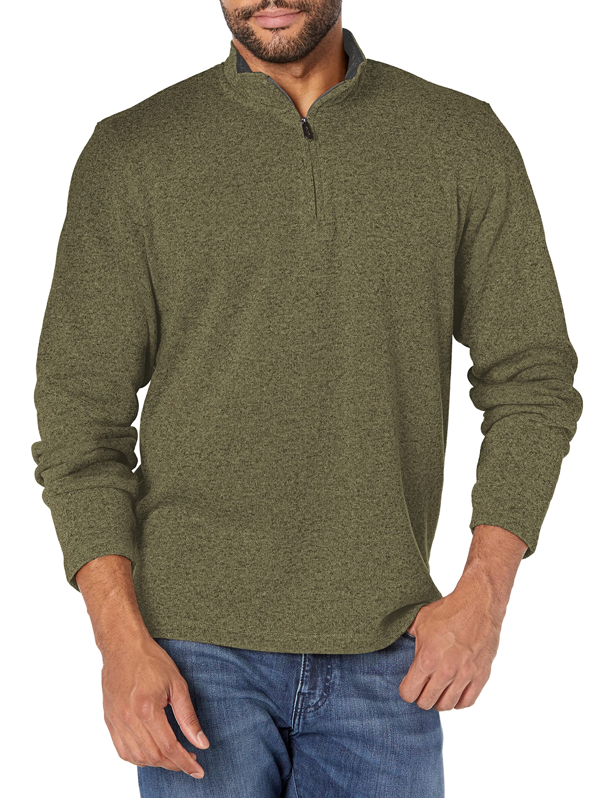 Wrangler Authentics Men's Long Sleeve Fleece Quarter-Zip, Olive Night, Medium