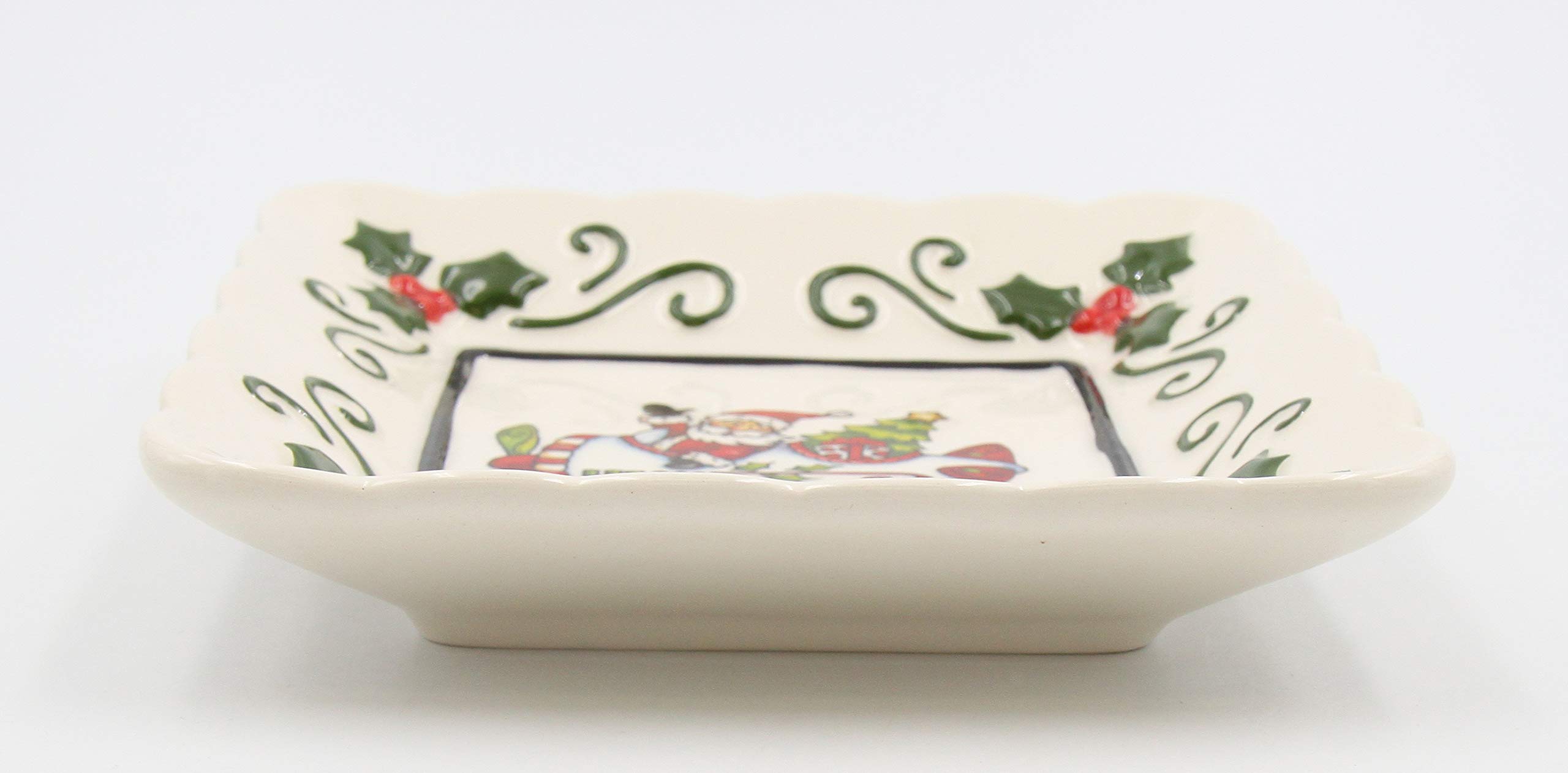 Fine Ceramic Santa Flying Airplane Square Dessert Appetizer Plates Set of 3 (3 pieces Set), 5-1/2"