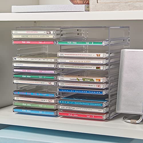 STORi Stackable Clear Plastic CD Organizer with Rubber Feet | Rectangular Jewel Cases Holder Perfect for Office and Theatre Room | Holds up to 30 CD Cases | Made in USA