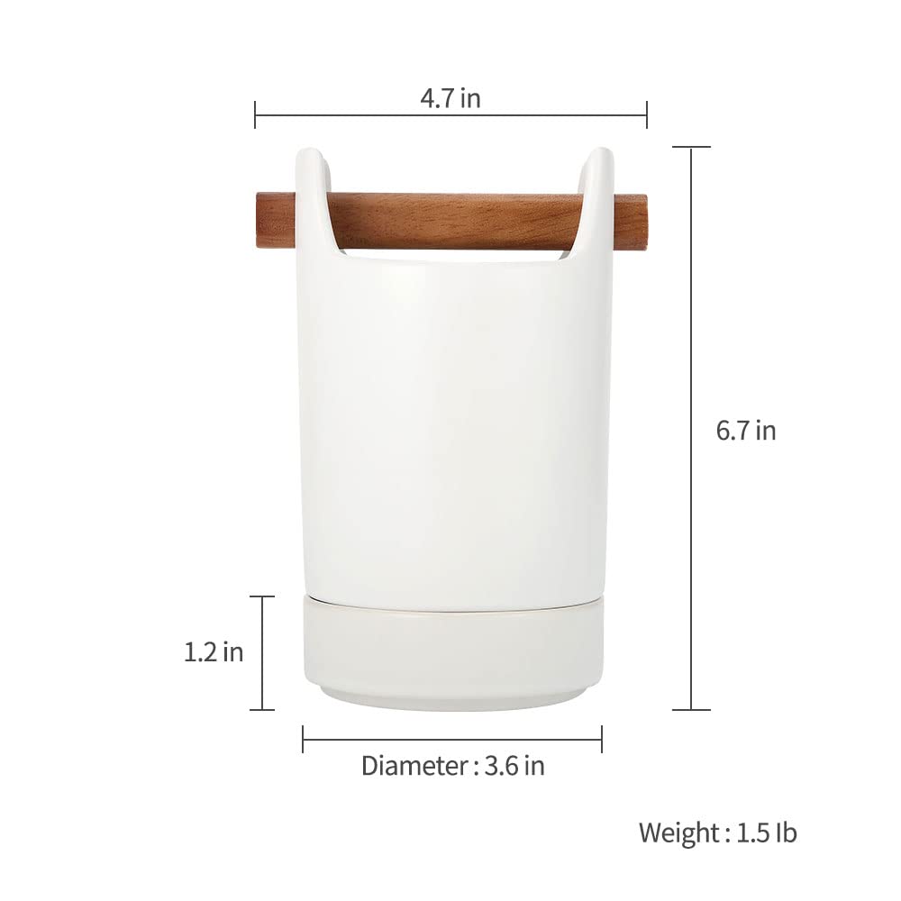 cusinine Kitchen Utensil Holder for Flatware, Silverware, Cutlery and Cooking Accessories, Wood and Ceramic, Countertop and Table Caddy (Blue)
