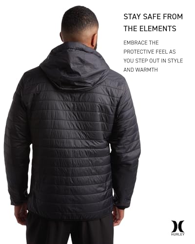 Hurley Men's Jacket - Balsam Lightweight Packable Puffer Coat - Weather Resistant Outerwear Windbreaker Coat for Men (M-XL), Size Medium, Black
