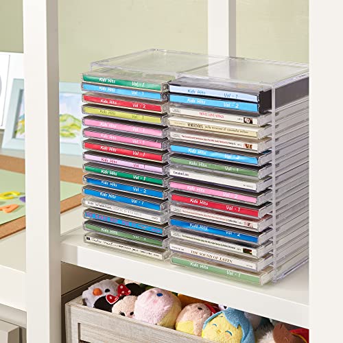 STORi Stackable Clear Plastic CD Organizer with Rubber Feet | Rectangular Jewel Cases Holder Perfect for Office and Theatre Room | Holds up to 30 CD Cases | Made in USA