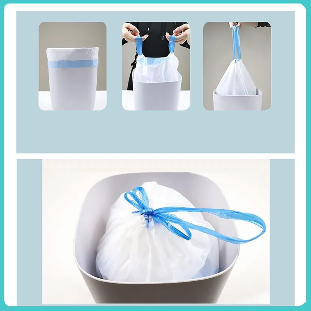 75 Count Drawstring Trash Bags, jixik 4 Gallon Thickened Garbage Bags 17.7" x 19.7" Unscented White Trash Bags for Kitchen, Bathroom, Office Waste Bin Liners