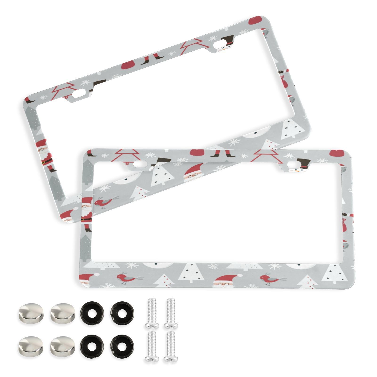 YETTASBIN Christmas Santa Claus License Plate Frames, Decorative License Plate Covers, 2 Packs Universal Aluminum Tag Frame with 2 Holes & Screw Caps for Front and Rear Car Tags, Elliptical Hole