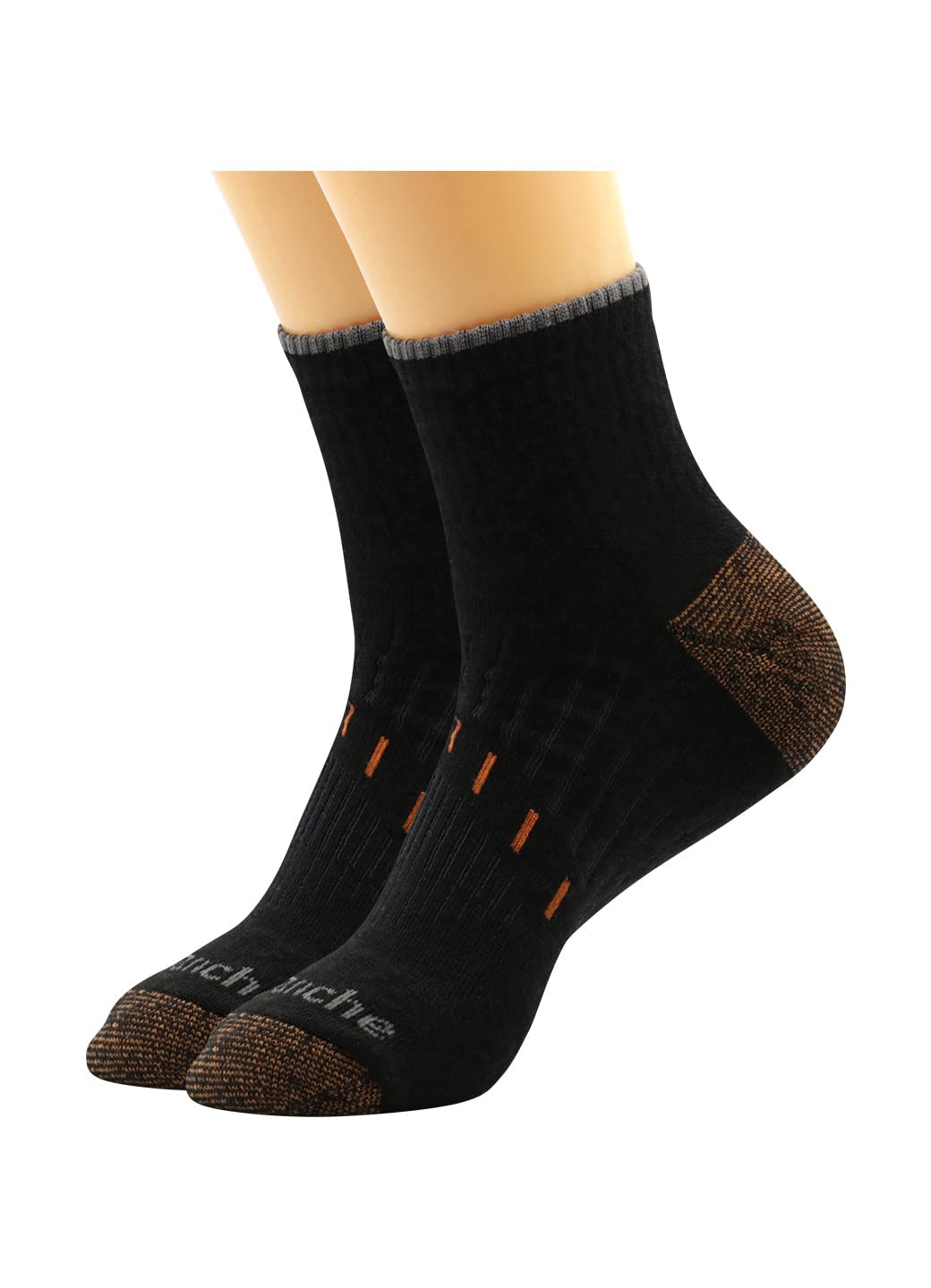Avalanche Men's Odor Resistant Copper Wool Blend Quarter Socks With Arch Support 2Pack Black 10-13
