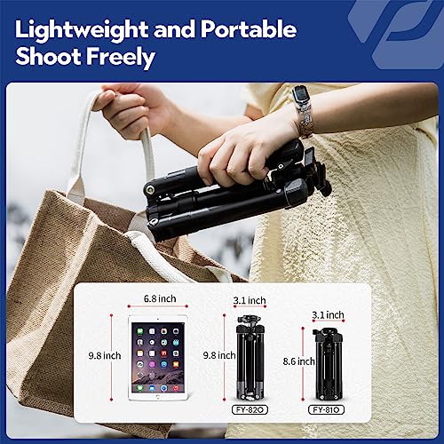 Fotopro Mini Tripod, 55" Lightweight Compact Travel Tripod with Ball Head Phone Mount Detachable Selfie Stick, Aluminum Camera Phone Tripod Max Load up to 8.8 lbs, FY810 Black