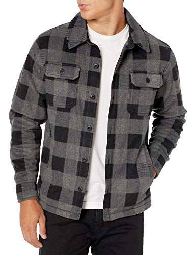 Amazon Essentials Men's Long-Sleeve Polar Fleece Shirt Jacket, Black Charcoal Buffalo Plaid, XX-Large