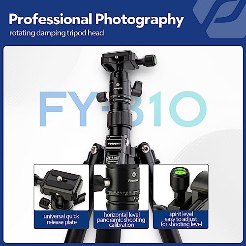 Fotopro Mini Tripod, 55" Lightweight Compact Travel Tripod with Ball Head Phone Mount Detachable Selfie Stick, Aluminum Camera Phone Tripod Max Load up to 8.8 lbs, FY810 Black