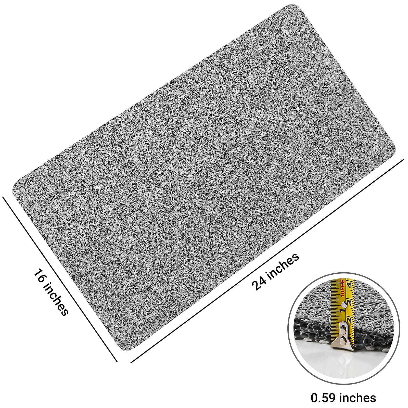 LuxStep Shower Mat Bathtub Mat,24x16 inch, Non-Slip Bath Mat with Drain, Quick Drying PVC Loofah Bathmat for Tub,Shower,Bathroom (Phthalate Free,Grey)