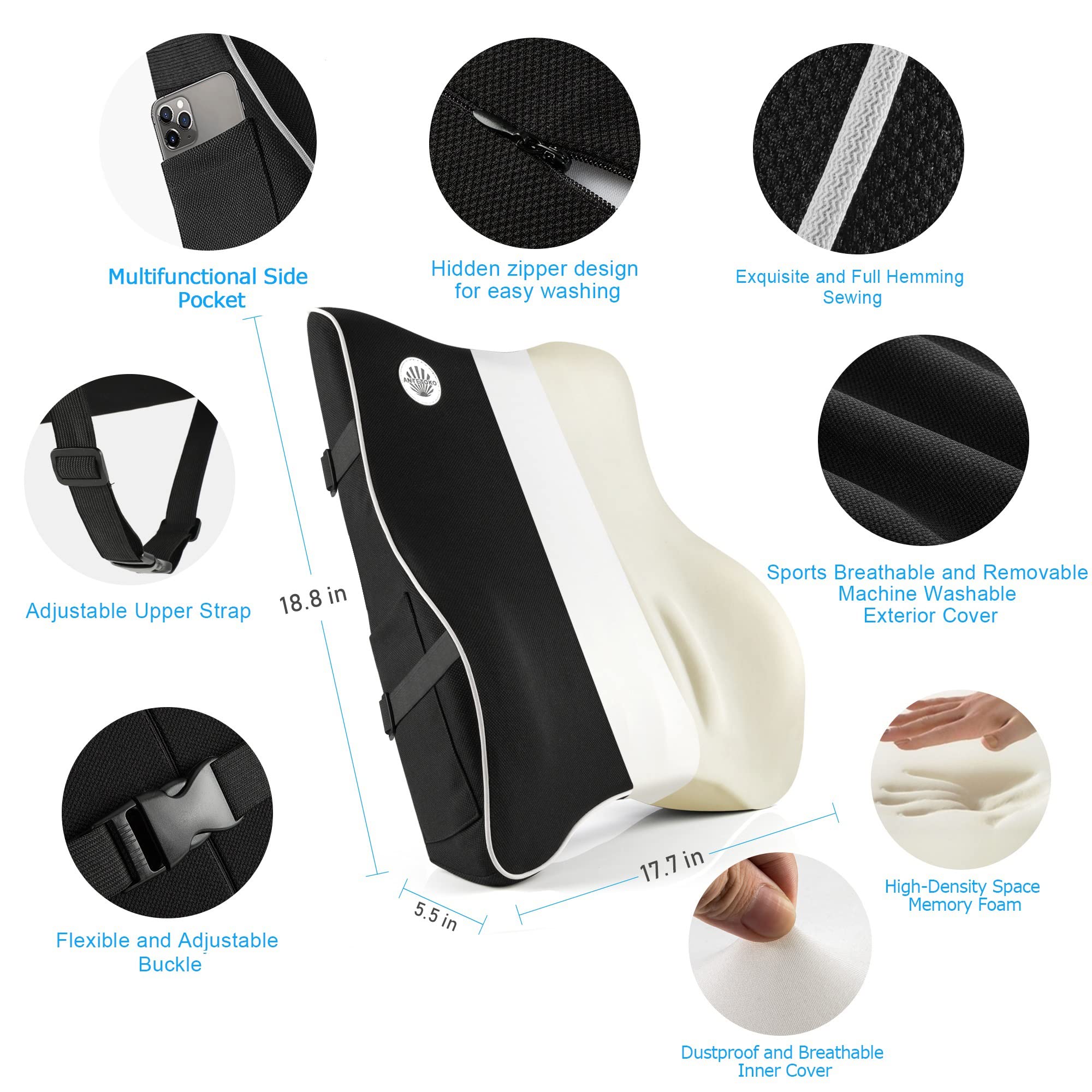 Lumbar Support Pillow,Memory Foam Back Support for Office Chair,Computer Chair,Car Seat,Recliner and Couch with Breathable 3D Mesh Cover,Ergonomic Design Orthopedic Backrest for Back Pain Relief