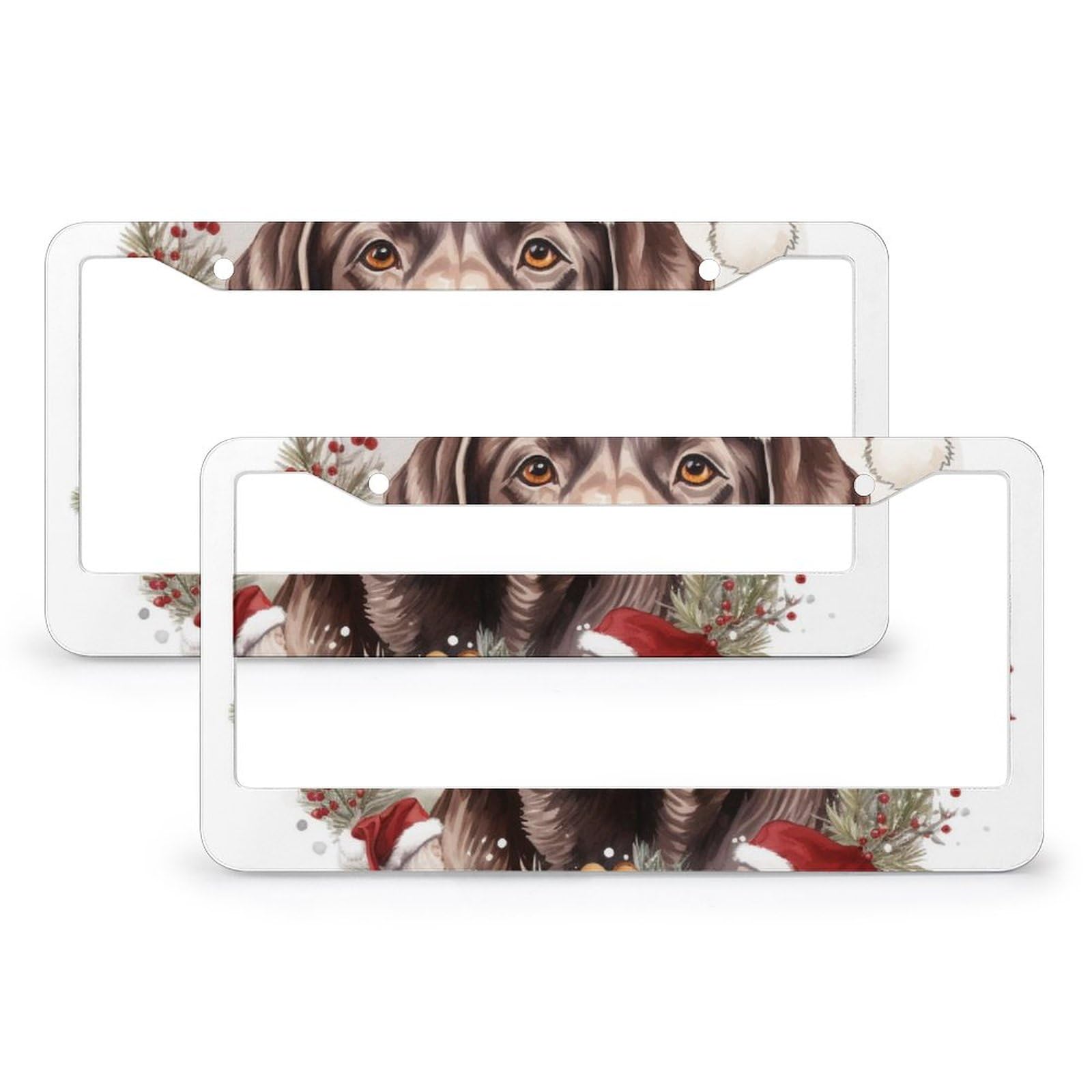 License Plate Frame Chocolate Lab Dog Watercolour Santa Hat License Plate Frames Cover Holders 2 Pieces Merry Christmas Cute Animals Aluminum Metal License Plate Frames for Men/Women 6.3" X 12.3"
