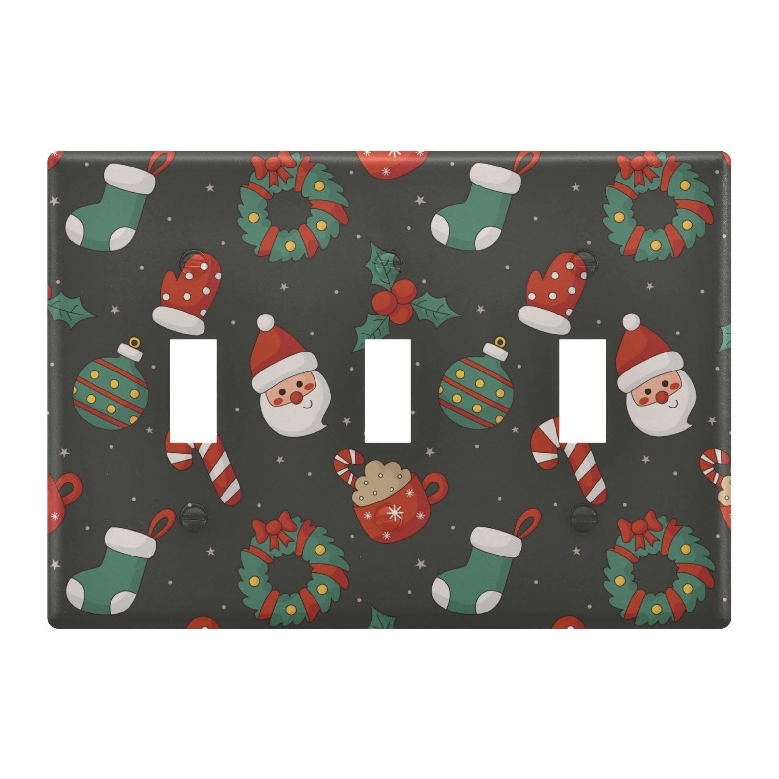 FJDENG Christmas Santa Claus Light Switch Cover,PC Decorative Double Toggle Switch Plate Covers Standard Size 1 Gang,4.56 x4.48 Inch