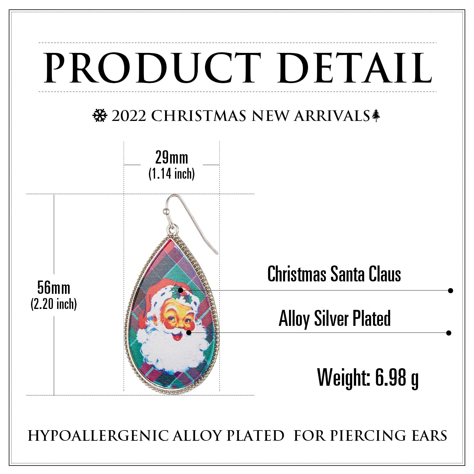RareLove Santa Claus Statement Cute Christmas Earrings Oval Teardrop Dangle Earrings for Women Alloy Plated