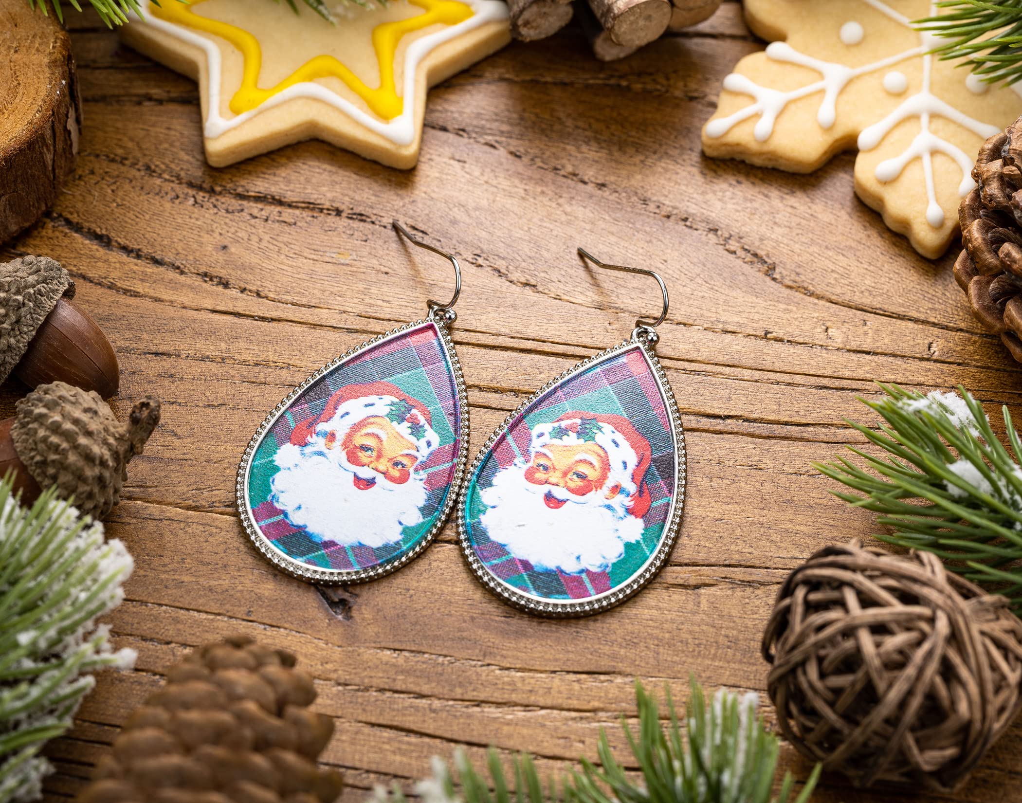 RareLove Santa Claus Statement Cute Christmas Earrings Oval Teardrop Dangle Earrings for Women Alloy Plated
