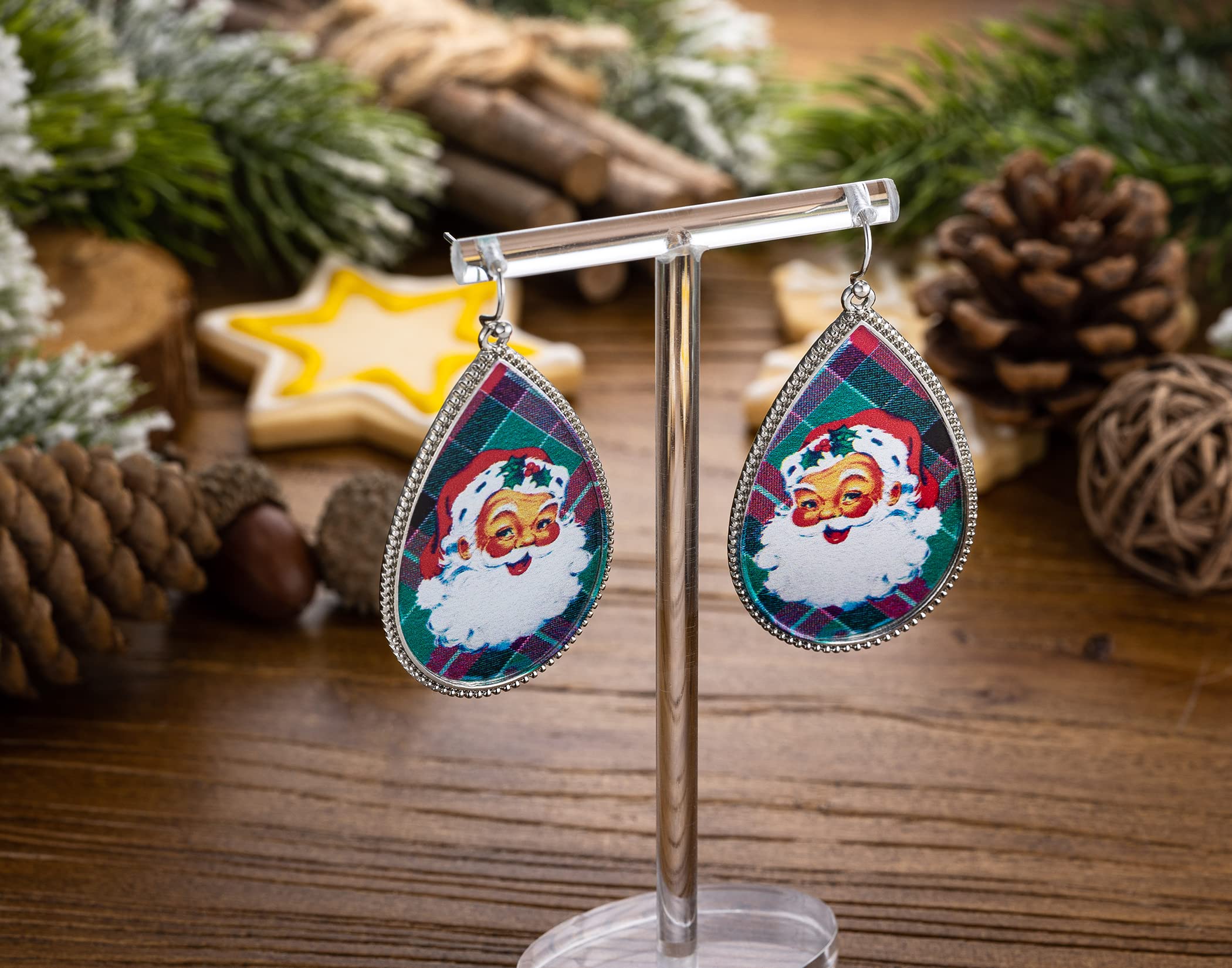 RareLove Santa Claus Statement Cute Christmas Earrings Oval Teardrop Dangle Earrings for Women Alloy Plated