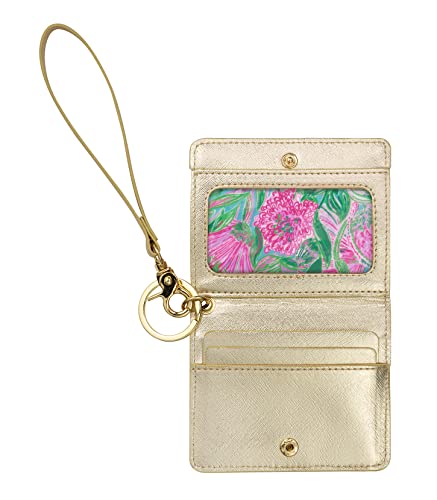 Lilly Pulitzer Snap ID Card Case, Cute Keychain Wallet, Slim Credit Card Holder with Wristlet Strap, Coming in Hot
