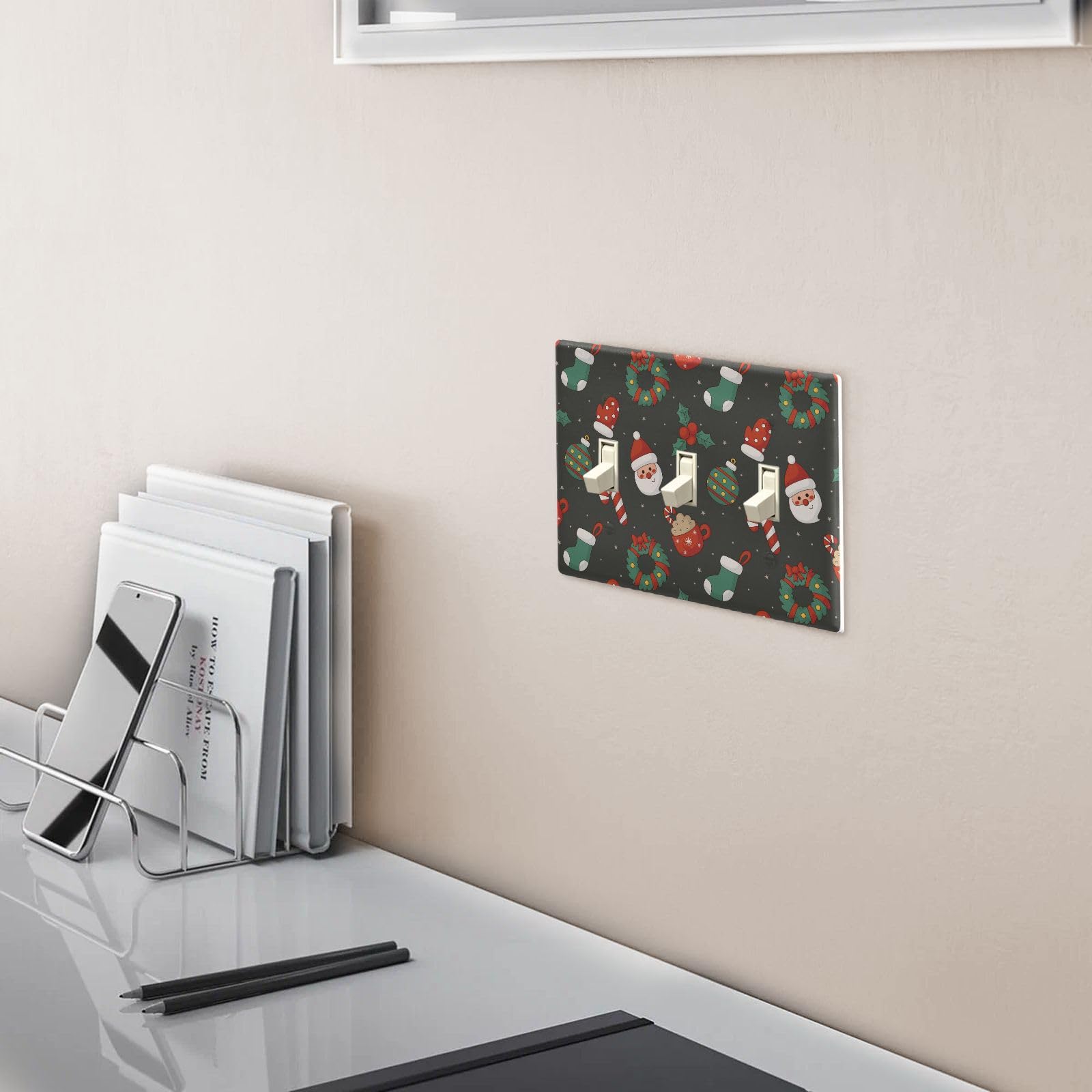 FJDENG Christmas Santa Claus Light Switch Cover,PC Decorative Double Toggle Switch Plate Covers Standard Size 1 Gang,4.56 x4.48 Inch
