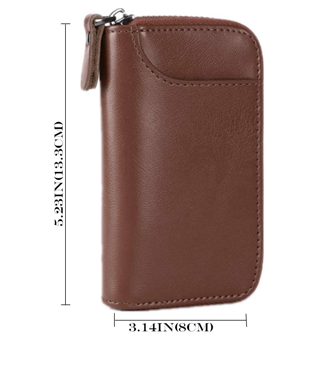BAKUN Large Zipper Leather Car Key Case, Key Holder Key Organizer Wallet, With 16 Hooks (L, light brown)