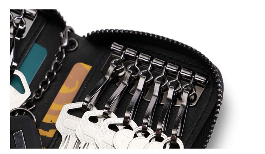 BAKUN Large Zipper Leather Car Key Case, Key Holder Key Organizer Wallet, With 16 Hooks (L, light brown)