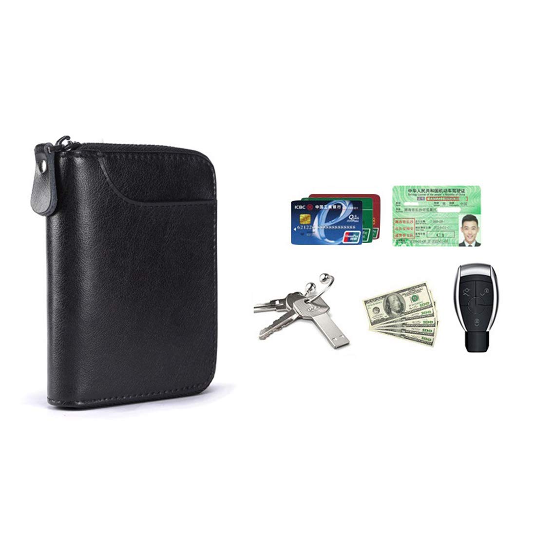 BAKUN Large Zipper Leather Car Key Case, Key Holder Key Organizer Wallet, With 16 Hooks (L, light brown)