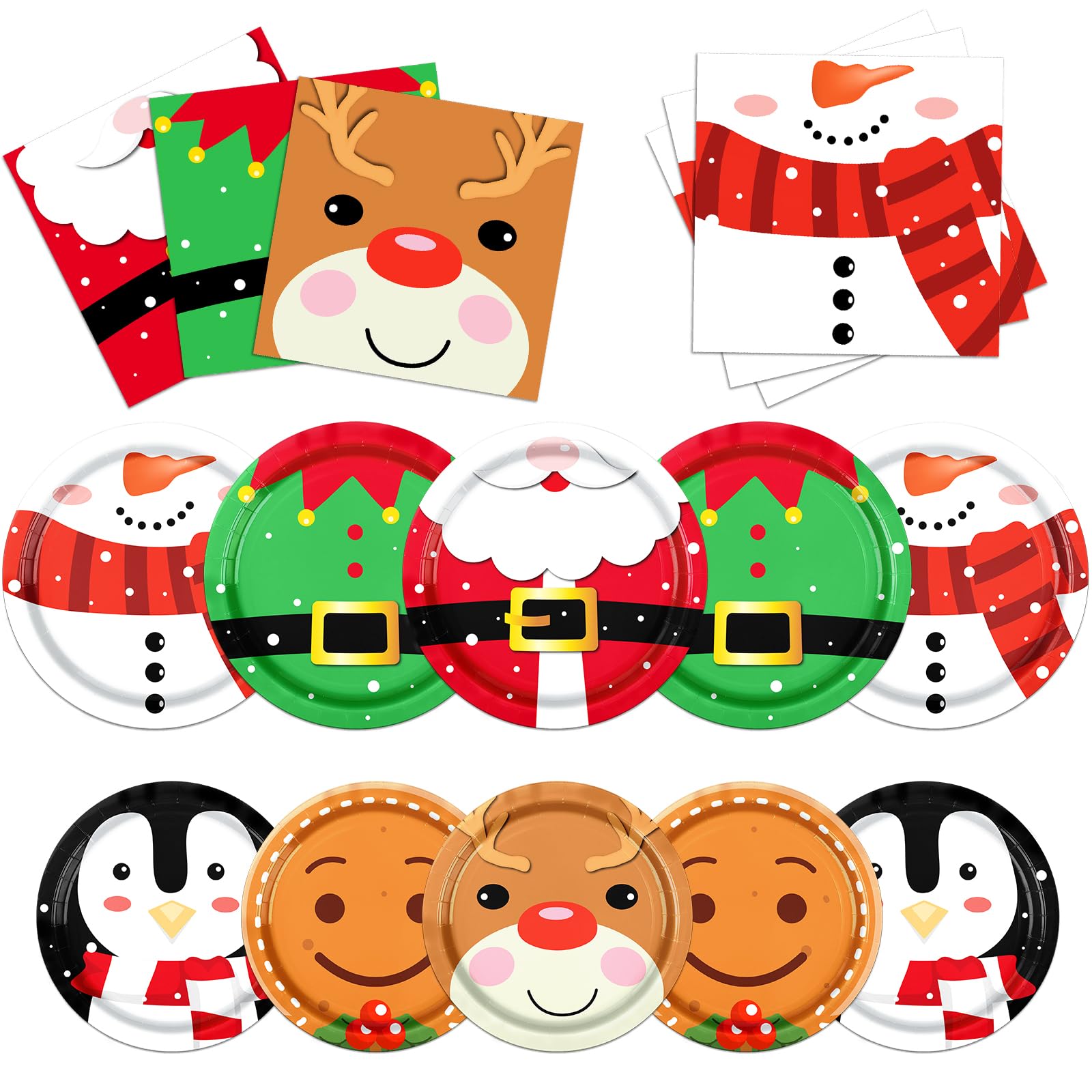 Santa Christmas Paper Plates Decorations, Gingerbread Party Theme Tableware Set Christmas Snowman Party Plates and Napkins Disposable for Winter Xmas Holiday Party Favors