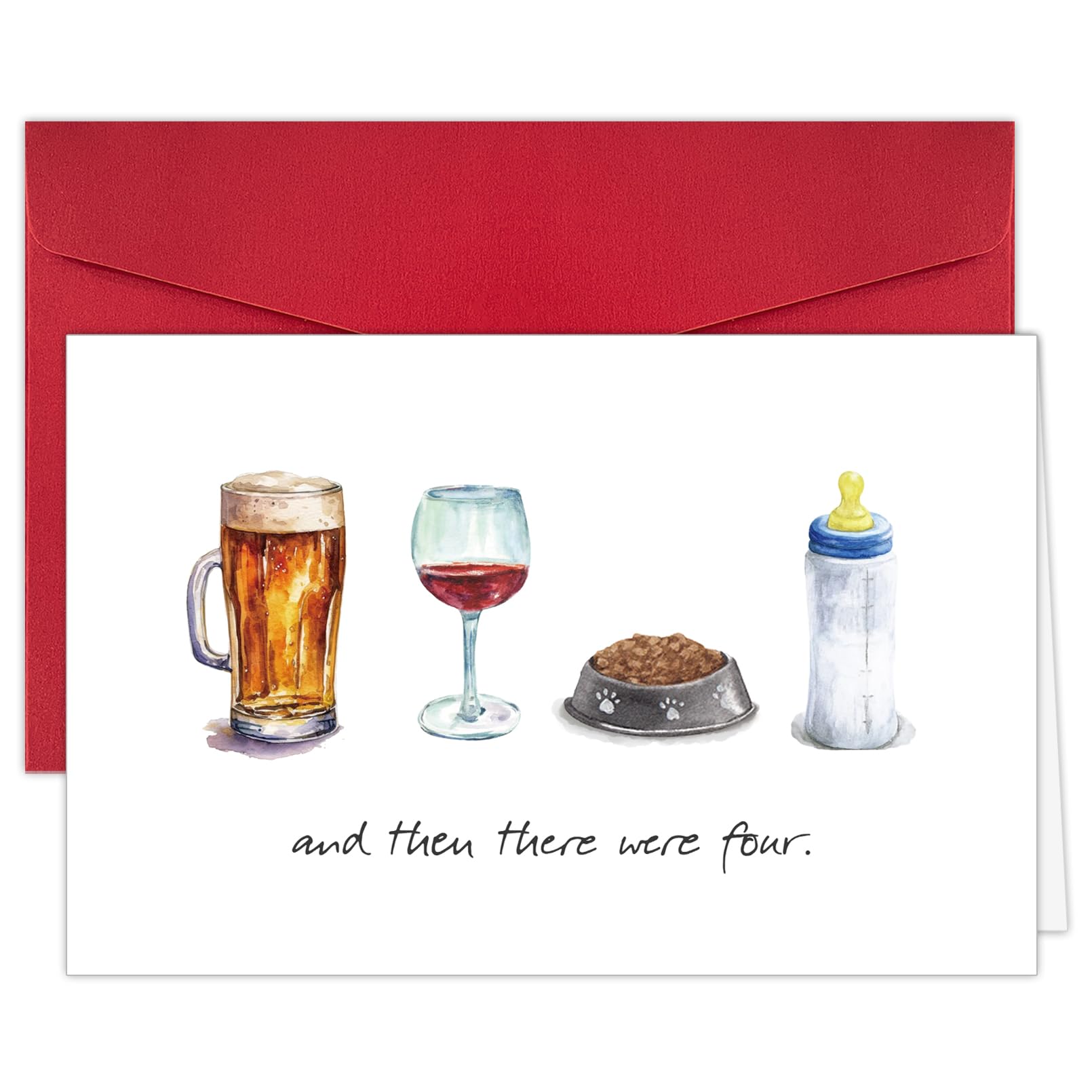 Funny Baby Shower Card for Boy Girls, Cute Baby Shower Congratulation Card, New Baby Card for New Mom Dad Parents, And Then There Were Four Card
