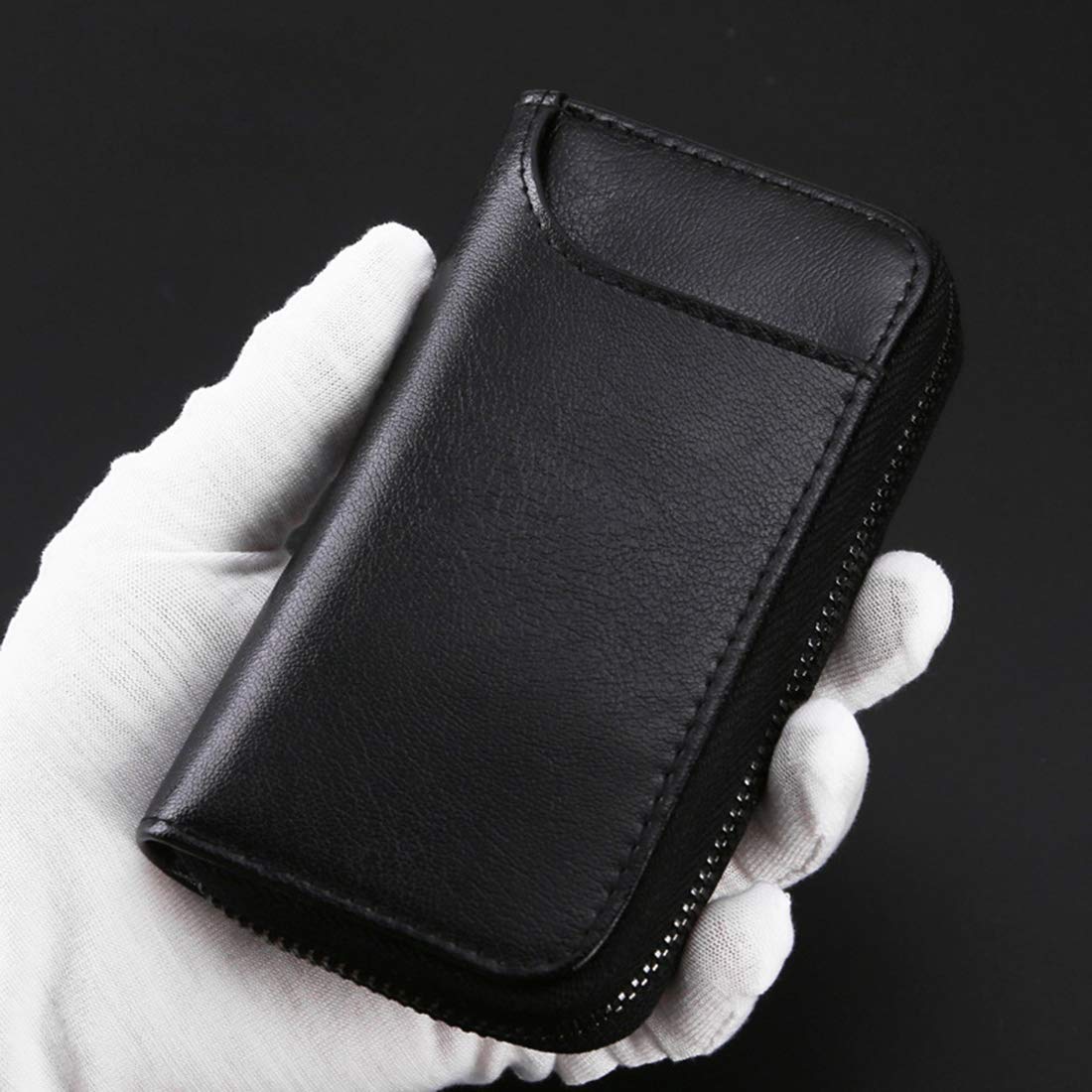 BAKUN Large Zipper Leather Car Key Case, Key Holder Key Organizer Wallet, With 16 Hooks (L, light brown)