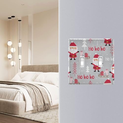 FJDENG Christmas Santa Claus Light Switch Cover,PC Decorative Double Toggle Switch Plate Covers Standard Size 1 Gang,4.56 x4.48 Inch