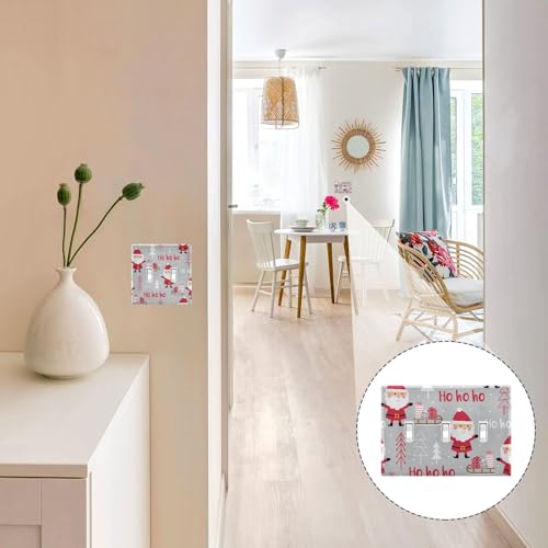 FJDENG Christmas Santa Claus Light Switch Cover,PC Decorative Double Toggle Switch Plate Covers Standard Size 1 Gang,4.56 x4.48 Inch