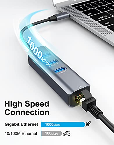 USB C to Ethernet Adapter, ABLEWE 4-in-1 RJ45 to USB-C/Thunderbolt 3 to Gigabit Ethernet LAN Network Adapter for MacBook Pro/Air 2021/2020/2019, iPad Pro 2021, Chromebook, XPS, Surface Book 3/2/Go