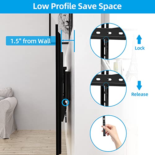 HOME VISION Tilt TV Wall Mount for Most 32-75 Inch TVs Universal Low Profile Fixed TV Bracket Max VESA 600x400mm Holds up to 165lb Wall Stand Fit 16β-18β-24β Studs Quick Release Lock TV Mount