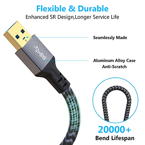Hisatey USB 3.0 Extension Cable 20 FT Long USB Extension Cable Nylon Braided USB Male to Female Cable Heavy Duty USB Extender